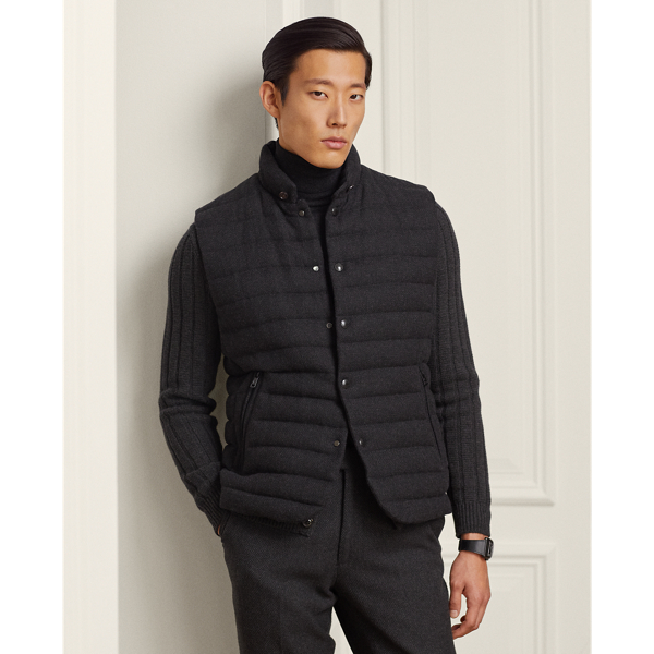 Ralph Lauren Purple Label Whitwell Tweed Down Vest In Dark Grey Multi ...