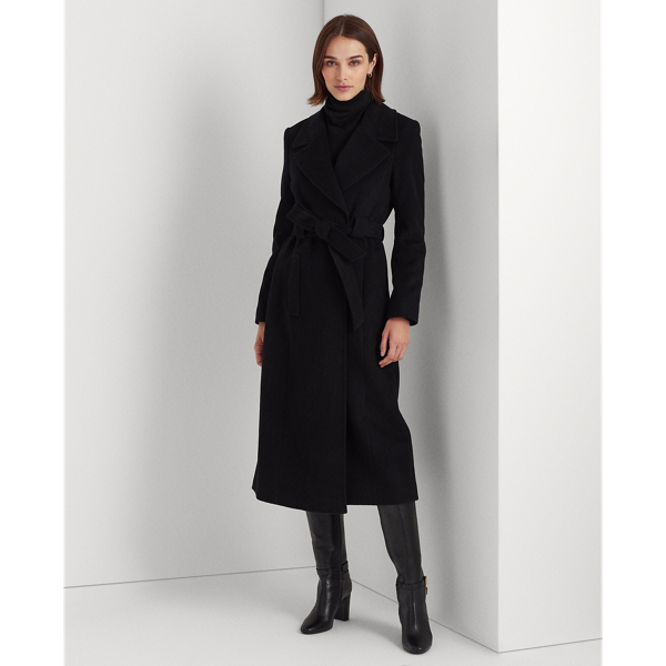Lauren Ralph Lauren Wool-blend Wrap Coat In Black | ModeSens