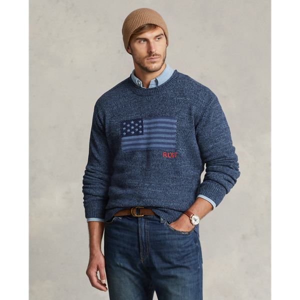 Polo Ralph Lauren Flag Cotton Rollneck Sweater In Blue Marl | ModeSens