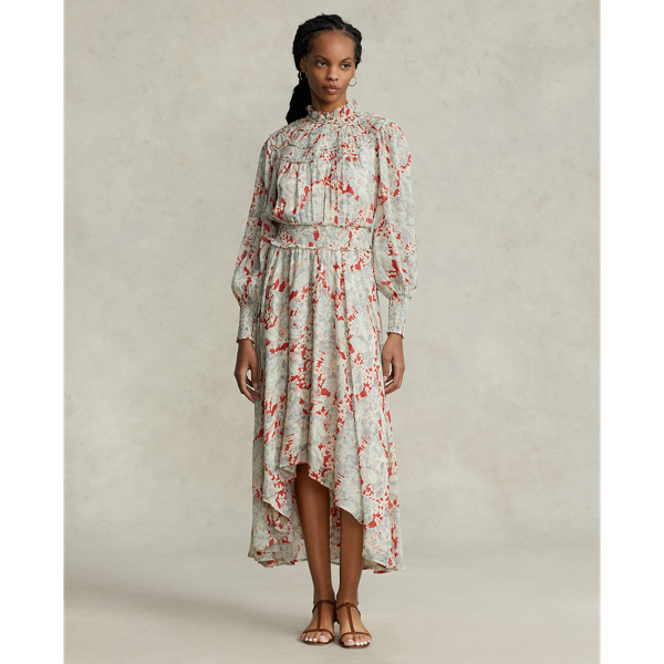 Polo Ralph Lauren Floral Crinkled Georgette Dress In Basil Floral ...