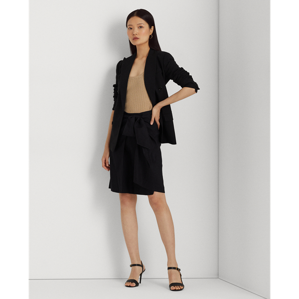 Lauren Ralph Lauren Tie-front Linen-blend Twill Short In Black | ModeSens