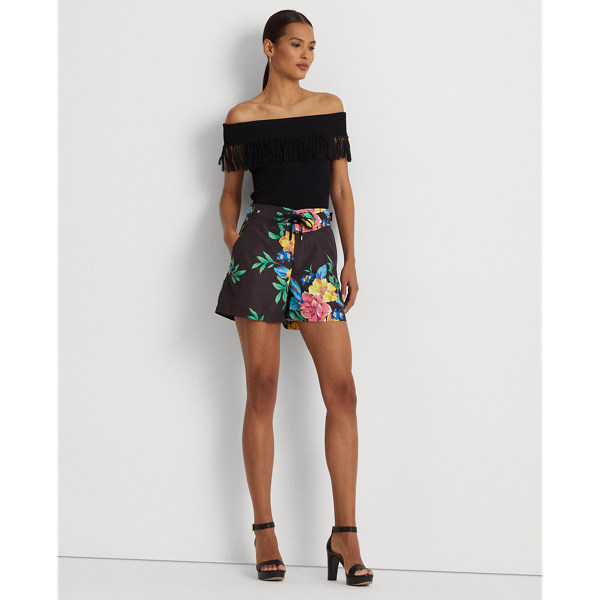 Lauren Ralph Lauren Floral Lace-front Short In Black Multi | ModeSens