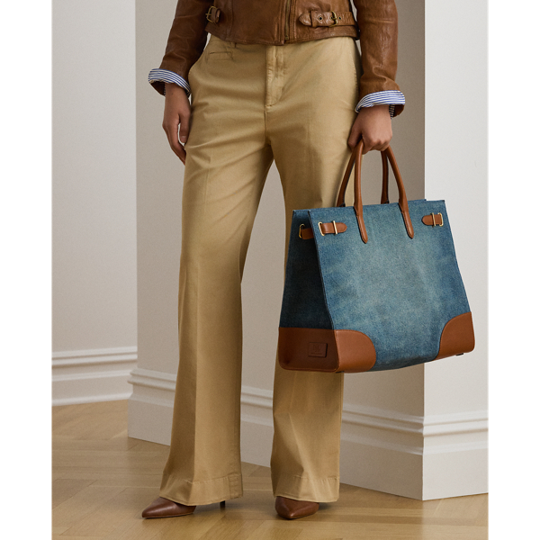 Ralph Lauren Leather-trim Denim Large Devyn Tote Bag In Sunset Indigo ...