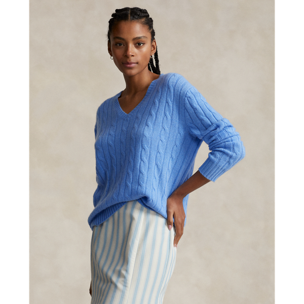 Polo Ralph Lauren Cable-knit Cashmere V-neck Sweater In New Litchfield ...
