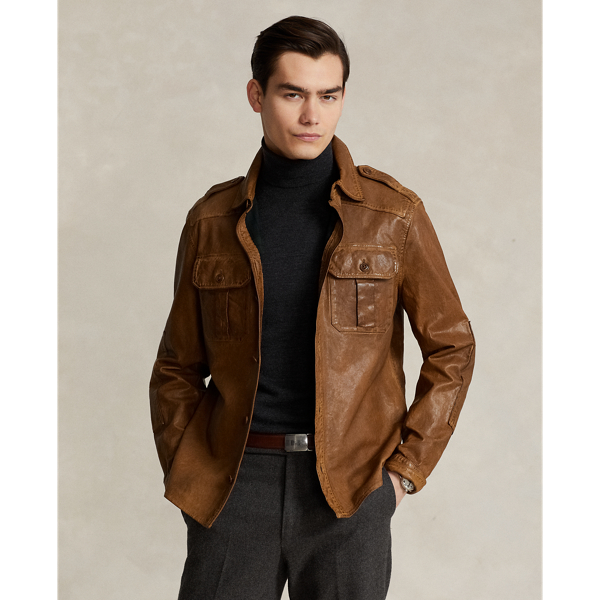 Ralph Lauren Washed Leather Utility Jacket In Deep Obsidian | ModeSens