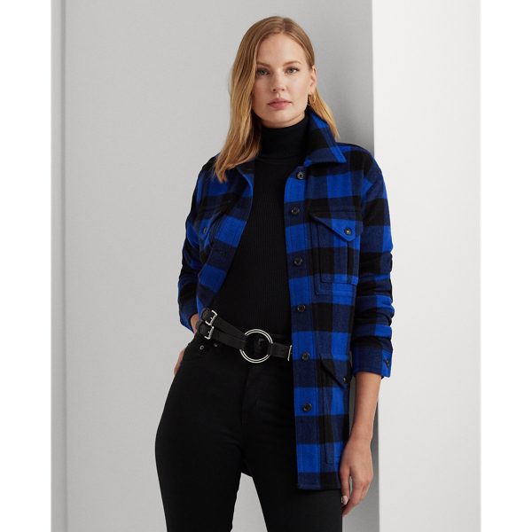Ralph Lauren Buffalo Check Twill Shirt Jacket In Blue,black | ModeSens