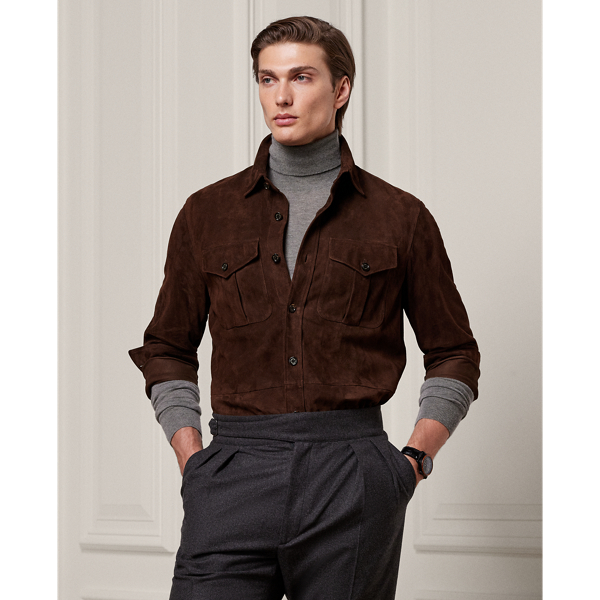 Ralph Lauren Purple Label Barron Suede Overshirt In Eng Brown | ModeSens