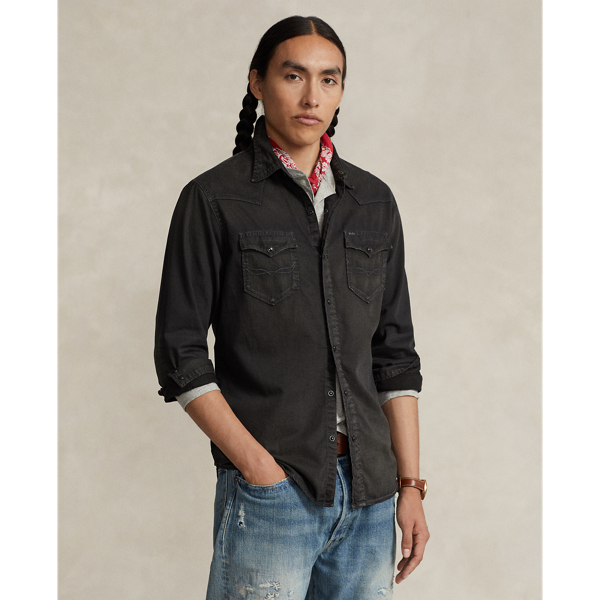 Polo Ralph Lauren Garment-dyed Denim Western Shirt In Polo Black | ModeSens