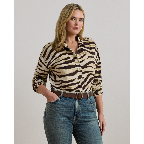 Lauren Woman Ralph Lauren Relaxed Fit Zebra-print Linen Shirt | ModeSens