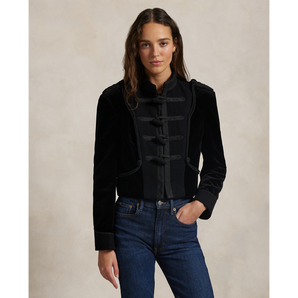 Ralph Lauren Velvet Soutache-trim Toggle Jacket In Polo Black | ModeSens