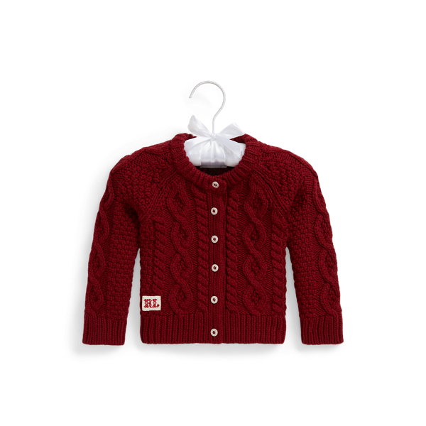 Ralph Lauren Babies' Aran-knit Cotton-wool Cardigan In Burgundy | ModeSens
