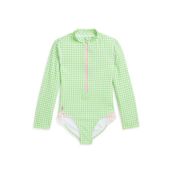 Polo Ralph Lauren Kids' Gingham Ruffled One-piece Rash Guard In ...