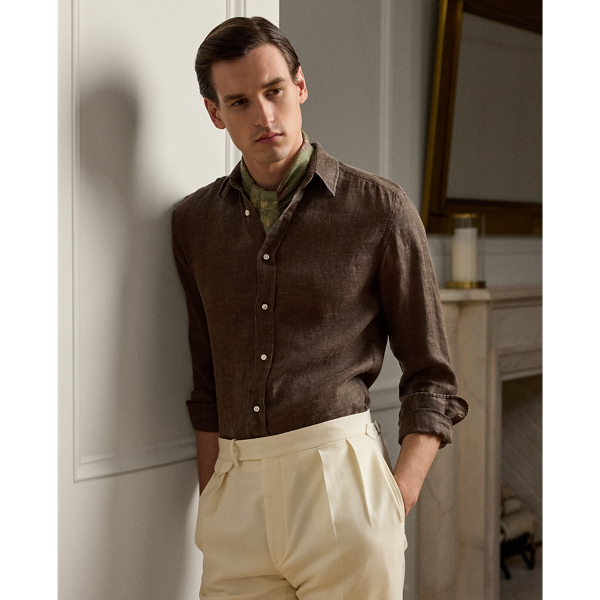 Ralph Lauren Textured Linen Shirt In Chestnut Brown | ModeSens