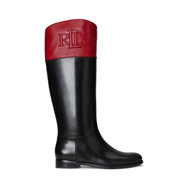 Ralph Lauren Justine Ii Two-tone Leather Riding Boot In Black | ModeSens